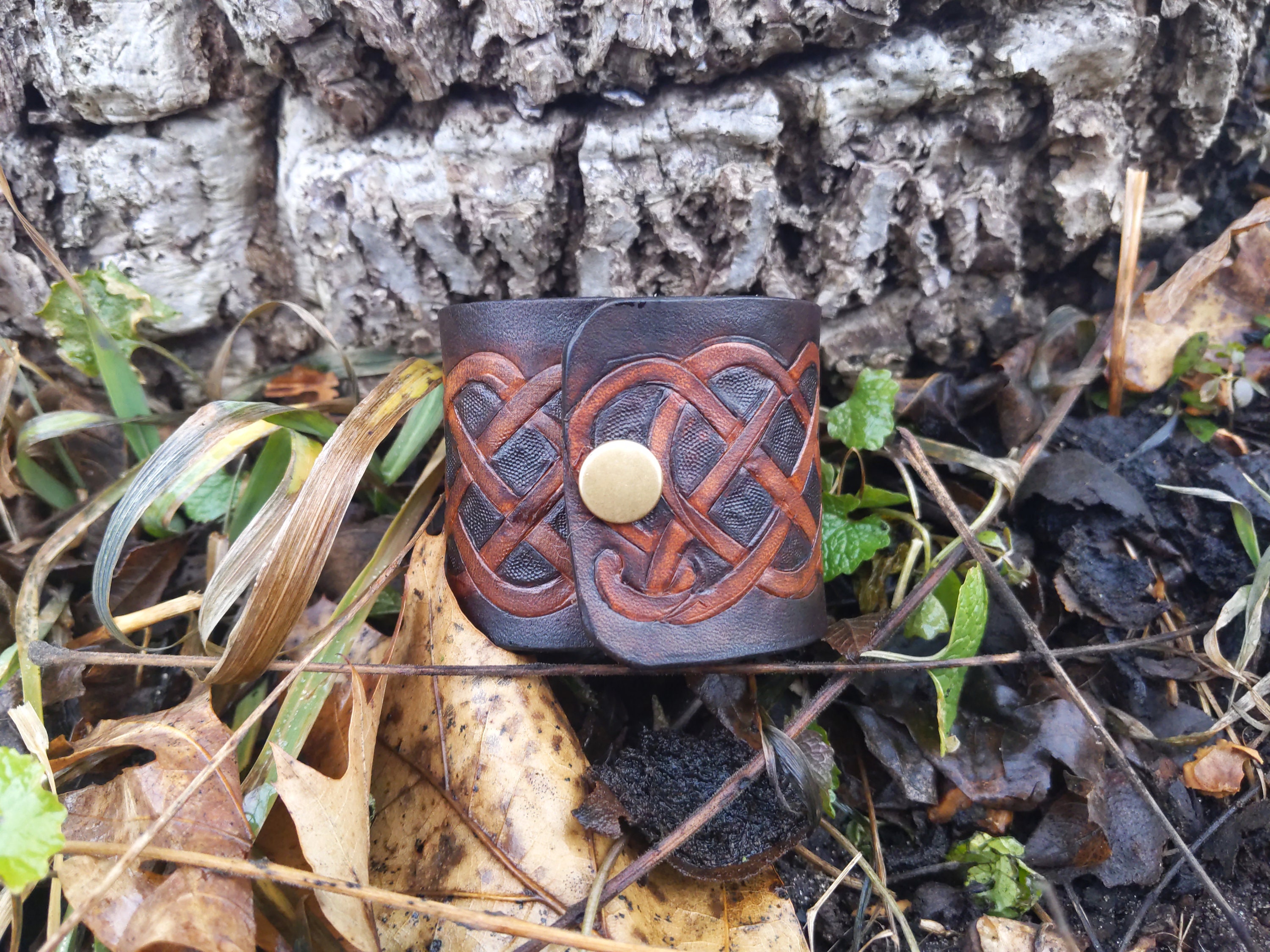 Custom Made Leather Celtic Cuff Bracelet, Celtic Knot Design Bracelet ...