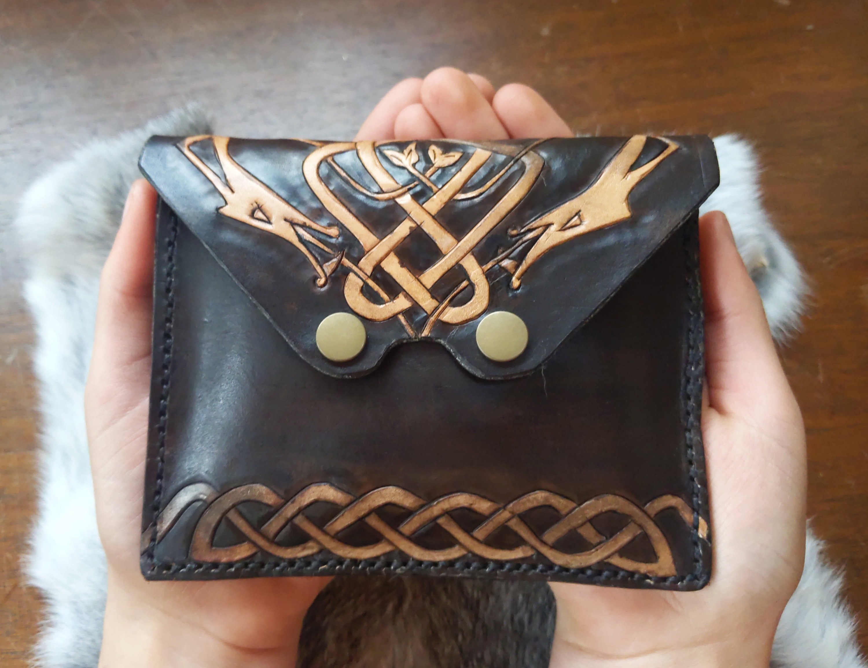 Leather Celtic Pouch Dragon Heart Design Purse Pouch Coin - Etsy