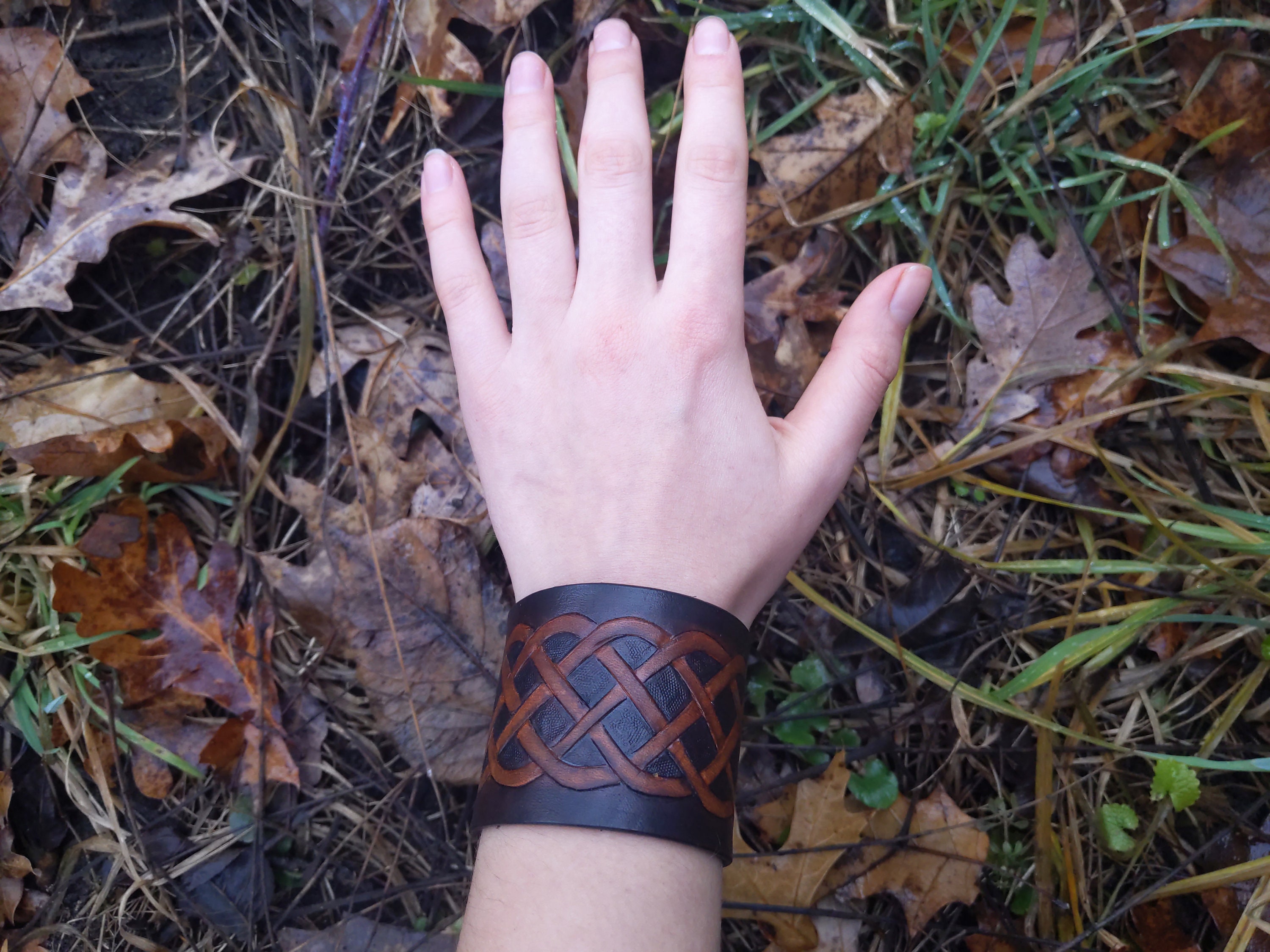Custom Made Leather Celtic Cuff Bracelet, Celtic Knot Design Bracelet ...