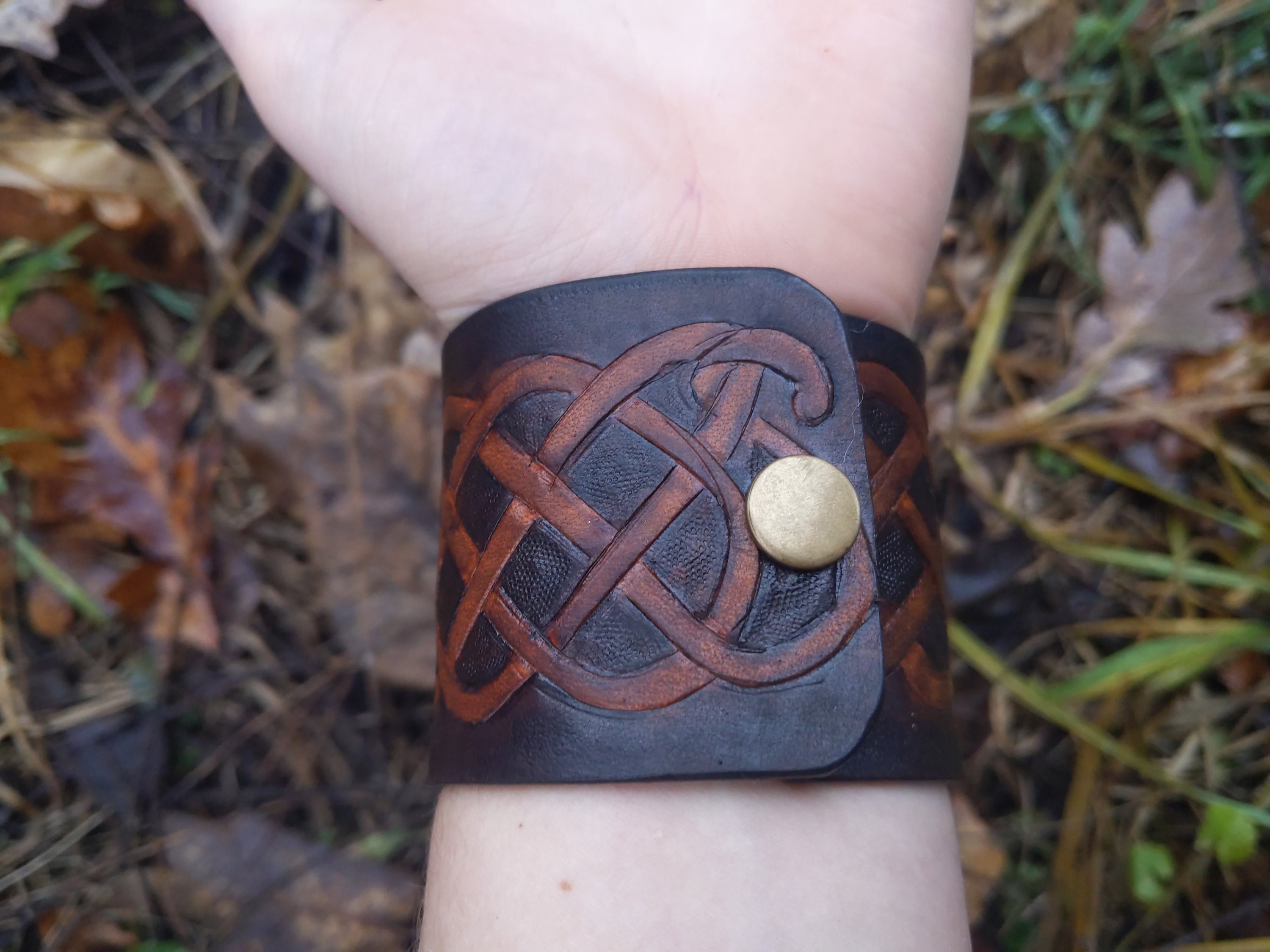 Custom Made Leather Celtic Cuff Bracelet, Celtic Knot Design Bracelet, Medieval Jewelry, Antique ...