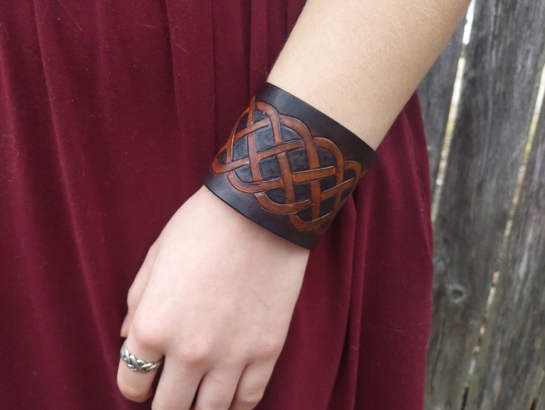 Custom Made Leather Celtic Cuff Bracelet, Celtic Knot Design Bracelet ...