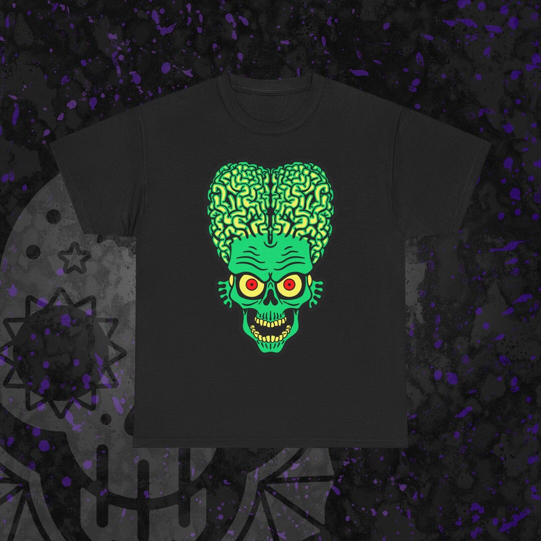 Mars Attacks Tee, Colorful Alien Cotton Tshirt, Unisex Heavy Shirt, Sci ...