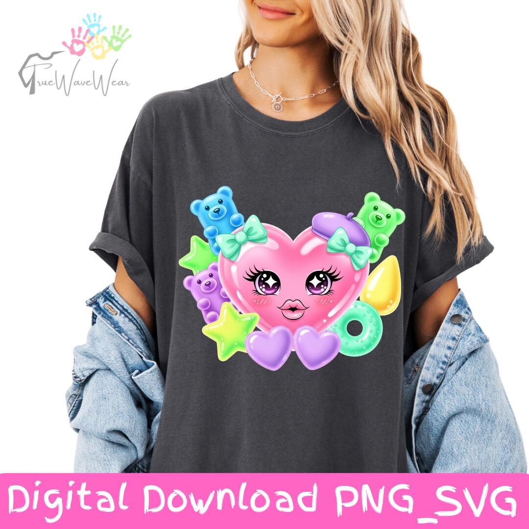 Candy Heart Lady – Kawaii Gummy PNG SVG Digital Valentine Design - Etsy