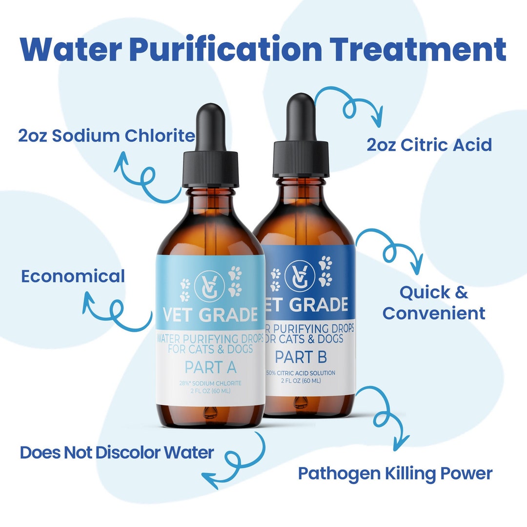 Vet Grade 2-part Water Purification Drops for Dogs & Cats 2oz ...