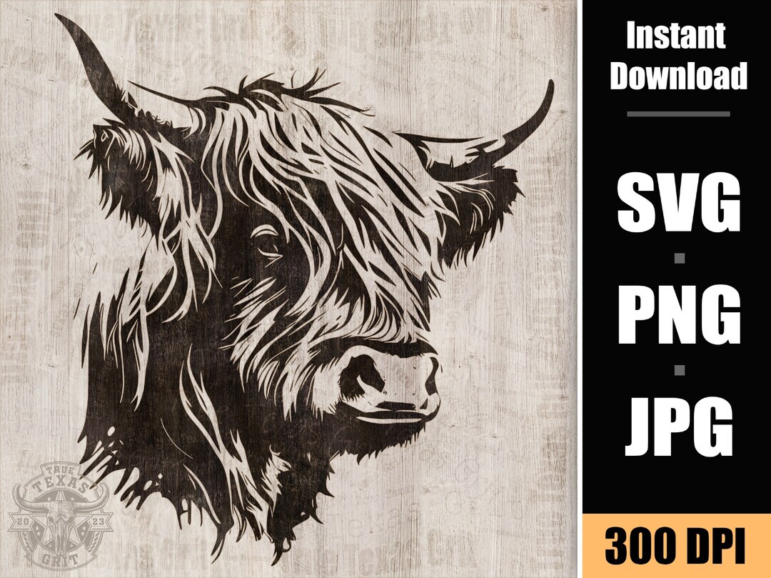 Highland Cow Head Clipart: Western Decor SVG PNG JPG (digital Download ...