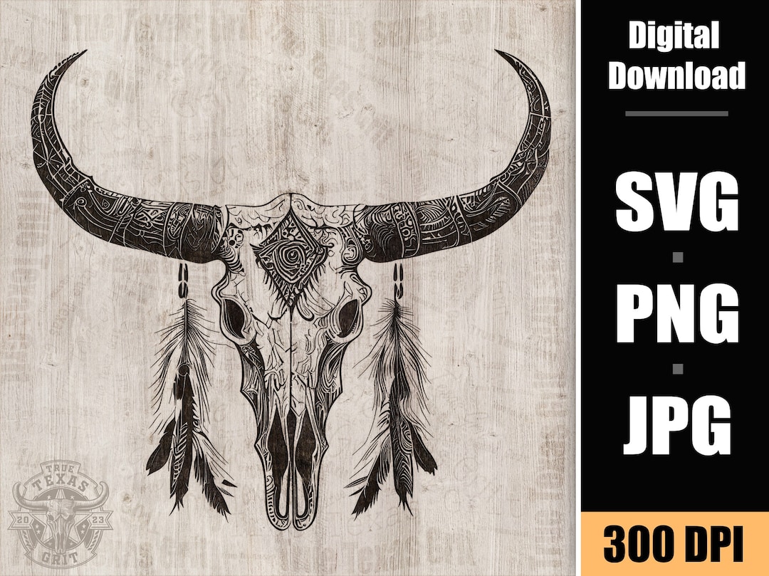 Texas Longhorn Skull, Bull Skull, for Laser Engraving or Digital Prints ...