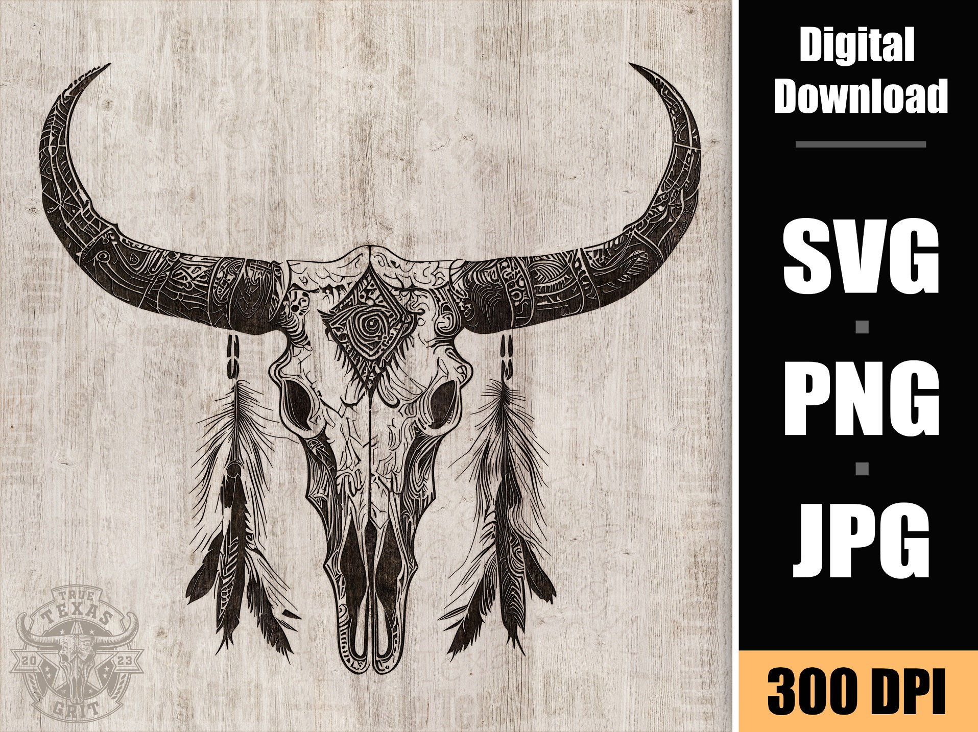 Texas Longhorn Skull, Bull Skull, for Laser Engraving or Digital Prints ...