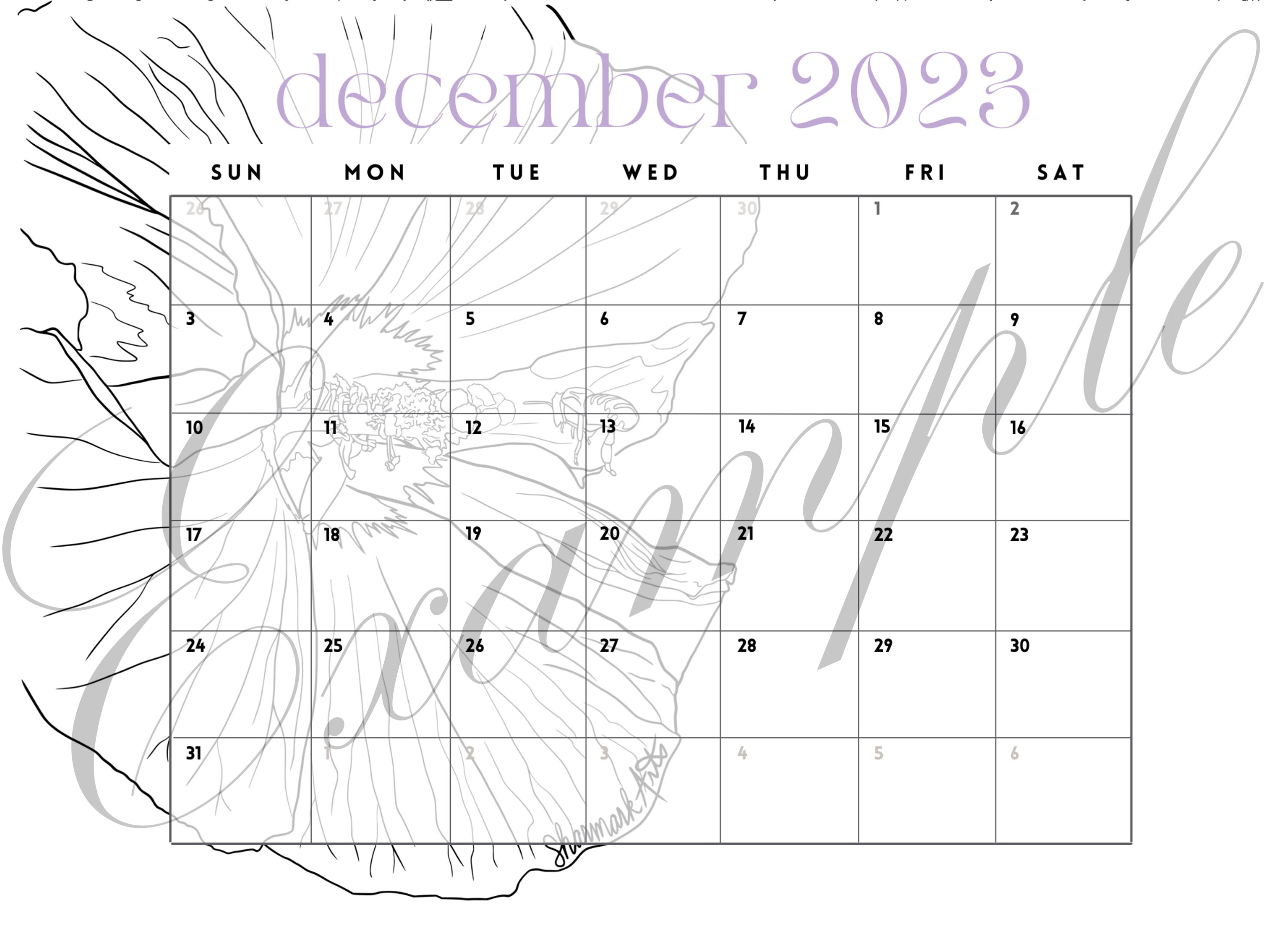 Botanical Garden Coloring Calendar 2023 Unique Hand Drawn Designs - Etsy
