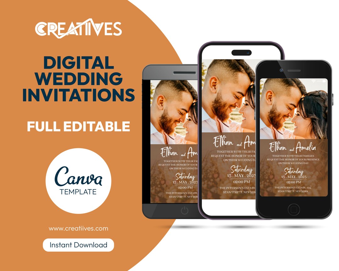Editable Digital Wedding Invitation Template, Smartphone Evite, Digital ...
