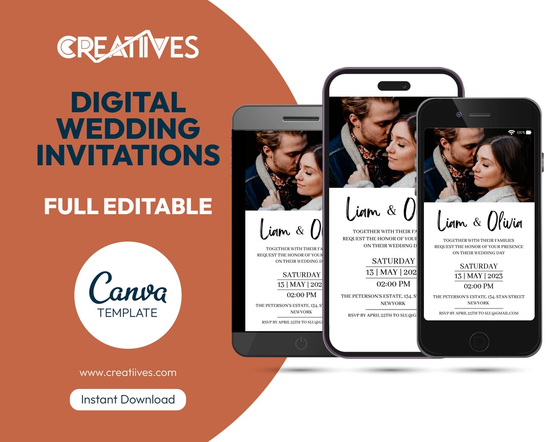 Digital Wedding Invitation, Wedding Invitation Template, Digital ...
