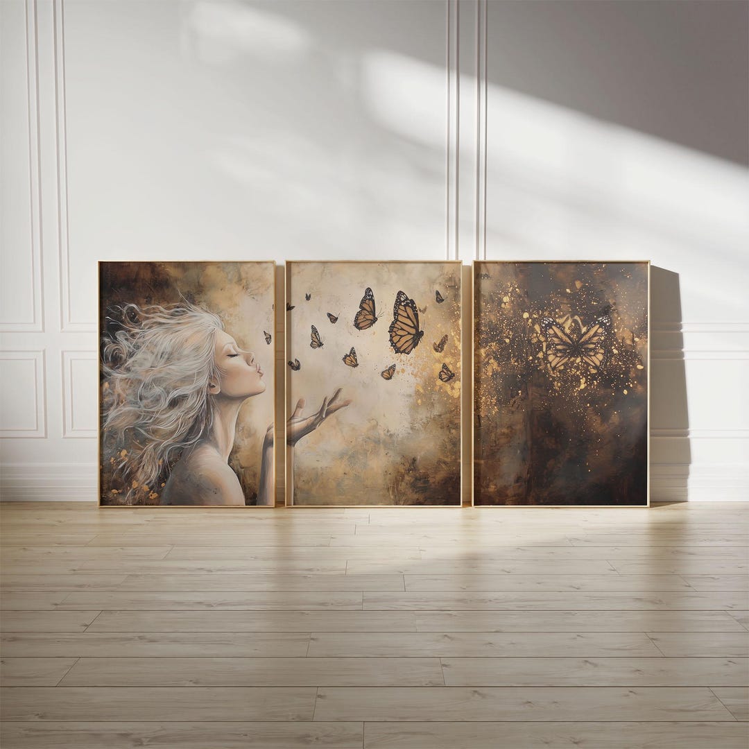 Elegant Wall Art With Butterflies, Triptych Poster Set, Emotional Print ...