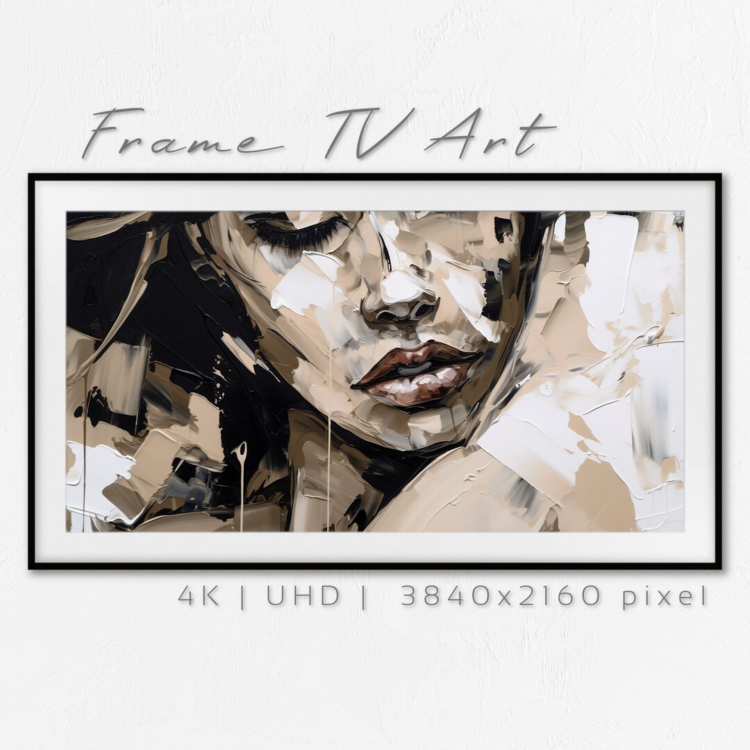 Modern Painting, Samsung Frame TV Portrait, Womans Face, Grey Beige ...