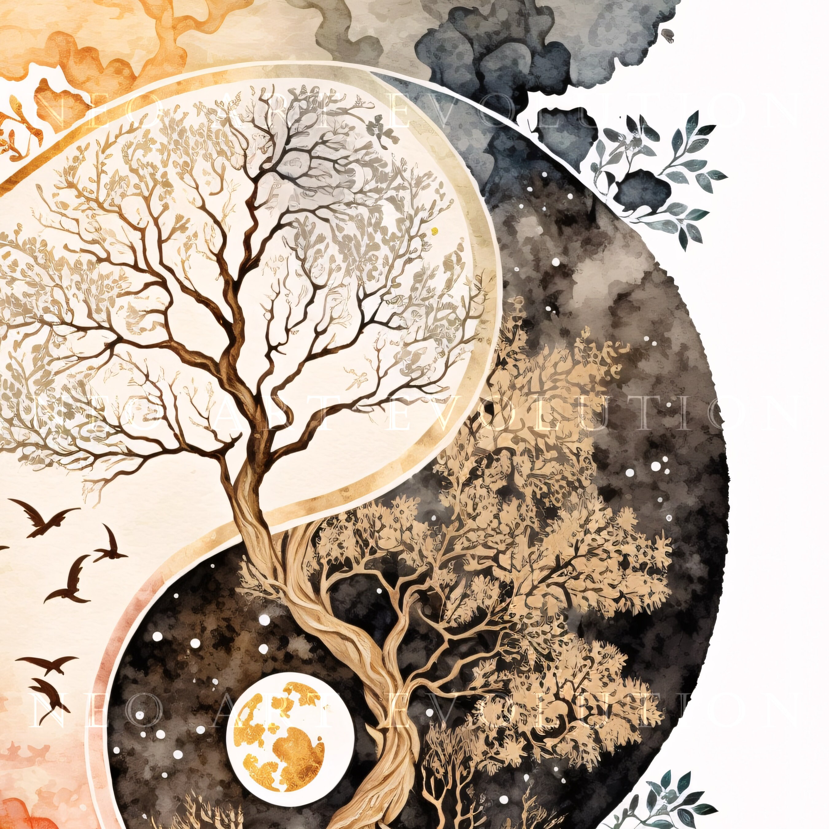 Yin Yang Tree Day and Night Printable Poster Chinese - Etsy