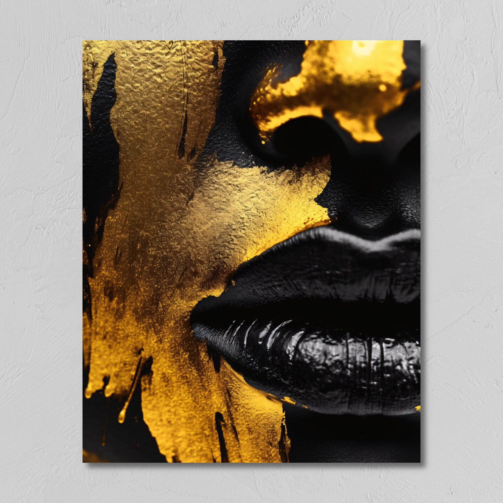 Black Gold Painted Face and Lips Modern Texture Art Luxury - Etsy