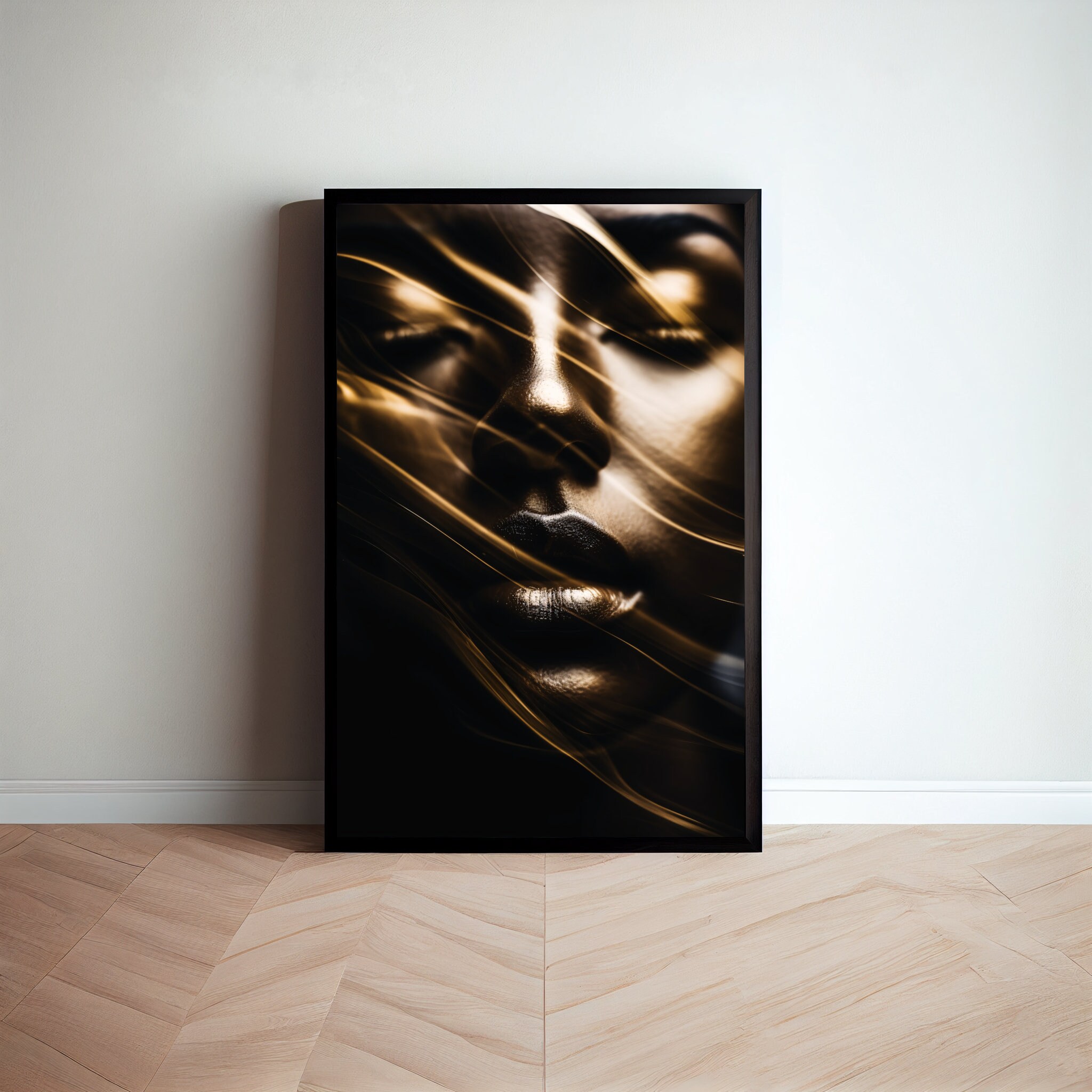 Abstract Black Gold Face, Modern Glow Art, Luxury Fashion Closeup ...