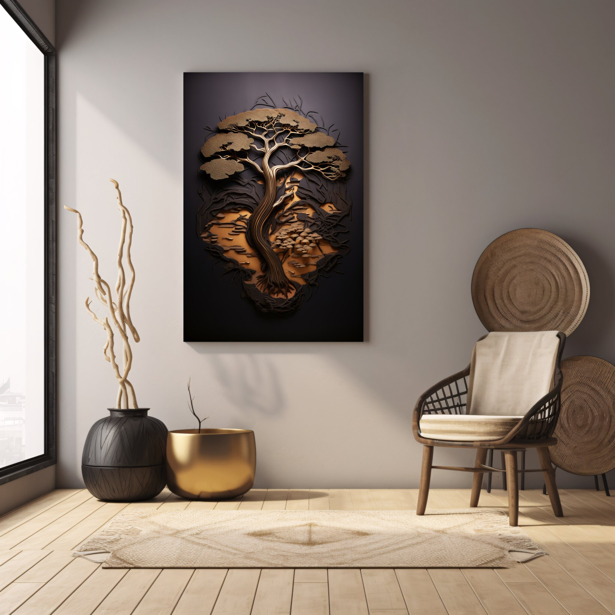 Tree Art Print, Printable Mural, Instant Download, Metal Wood Imitation ...