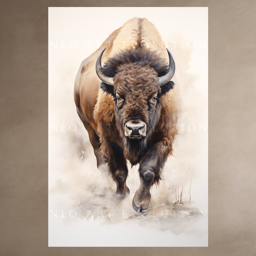 Bison Watercolor Printable Wall Art, Gift for Nature Lovers, Buffalo ...