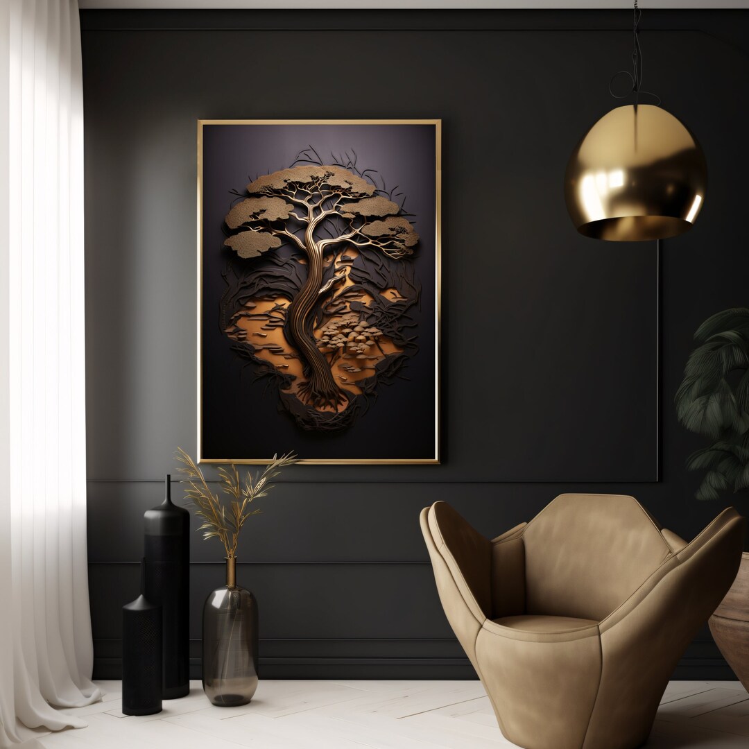 Tree Art Print, Printable Mural, Instant Download, Metal Wood Imitation ...