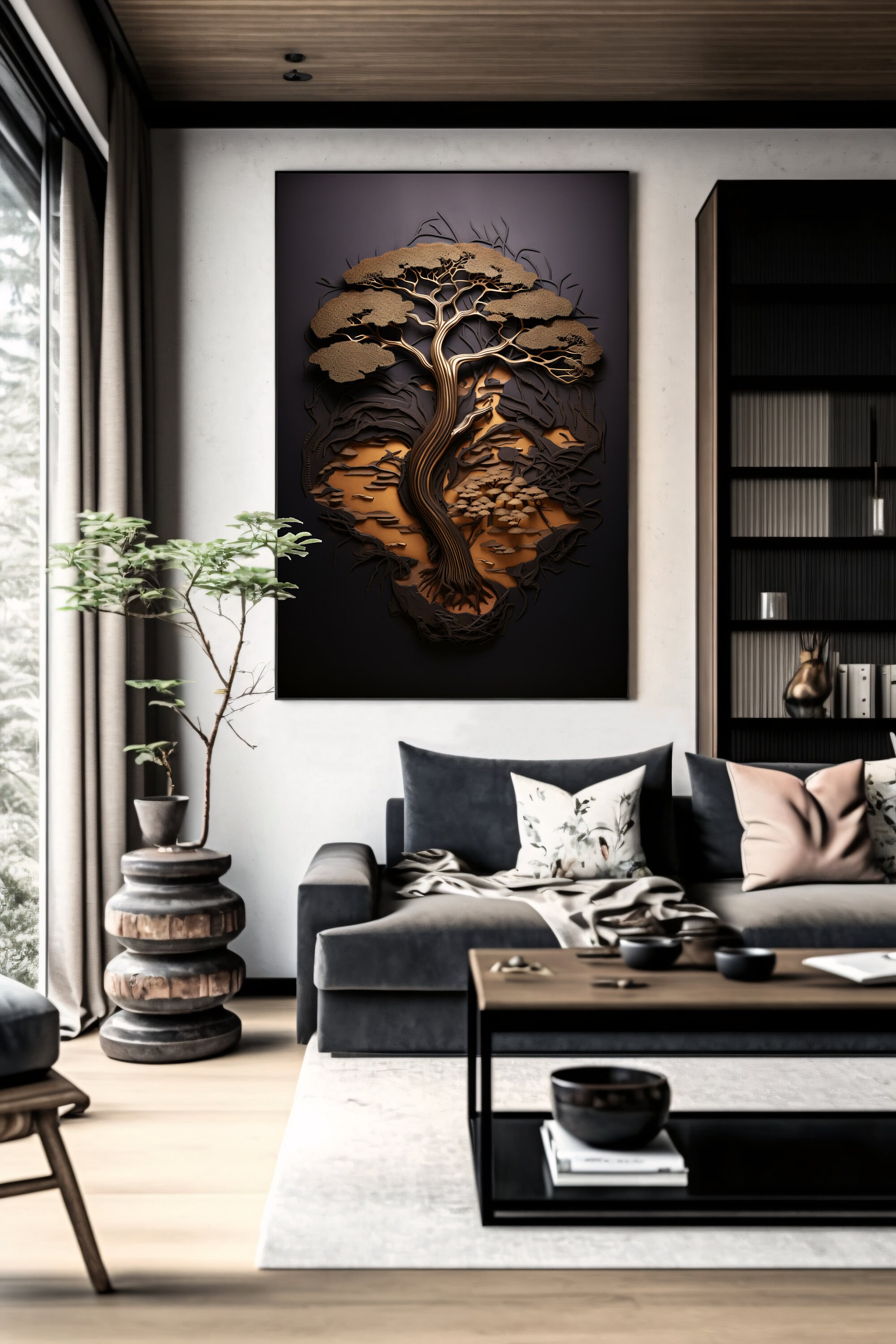 Tree Art Print Printable Mural Instant Download Metal Wood - Etsy