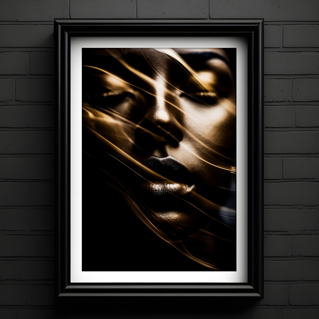 Abstract Black Gold Face, Modern Glow Art, Luxury Fashion Closeup ...