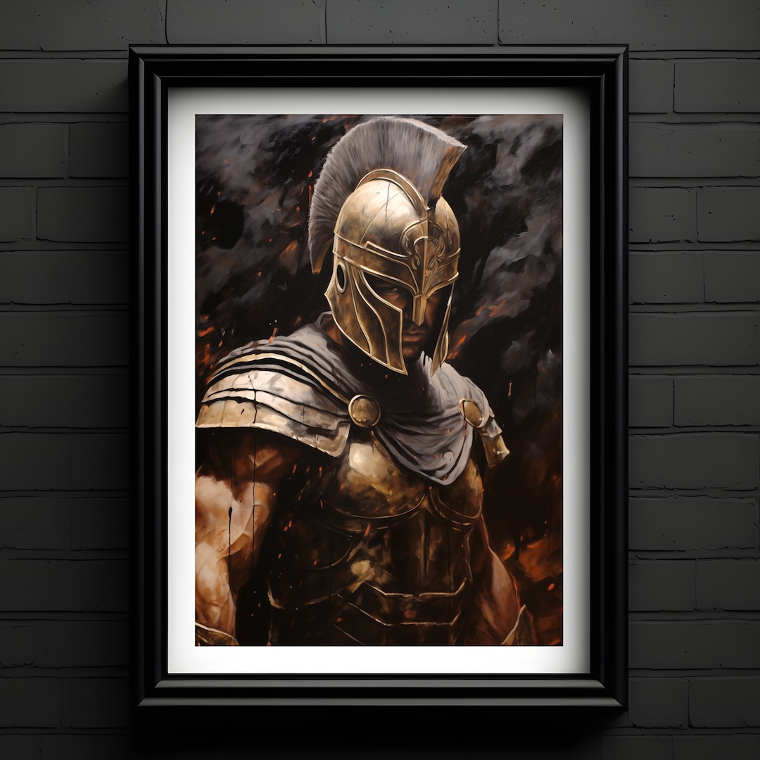 Spartan, Abstract Art Print, Black Gold Painting, Spartan Hoplite ...