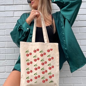 Cherry Tote Bag / Canvas Tote Bag / Everyday Bag / Pretty Tote Bag ...