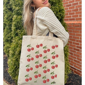 Cherry Tote Bag / Canvas Tote Bag / Everyday Bag / Pretty Tote Bag ...