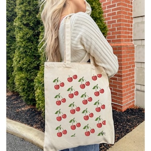 Cherry Tote Bag / Canvas Tote Bag / Everyday Bag / Pretty Tote Bag ...