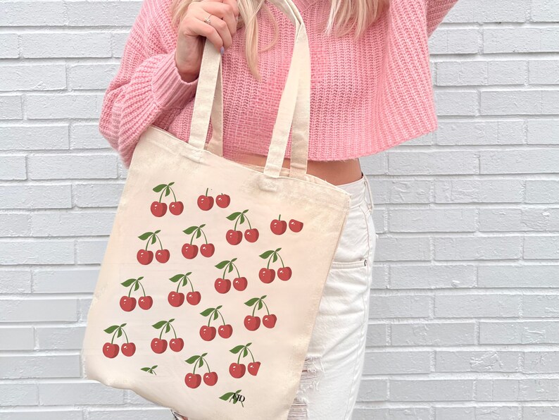Cherry Tote Bag / Canvas Tote Bag / Everyday Bag / Pretty Tote Bag ...