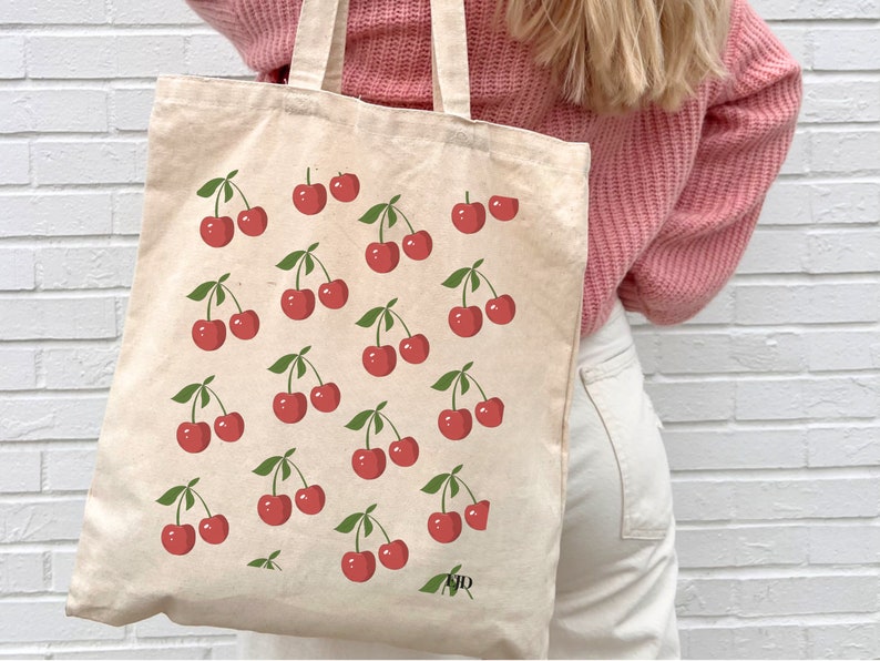 Cherry Tote Bag / Canvas Tote Bag / Everyday Bag / Pretty Tote Bag ...