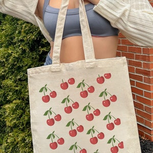 Cherry Tote Bag / Canvas Tote Bag / Everyday Bag / Pretty Tote Bag ...