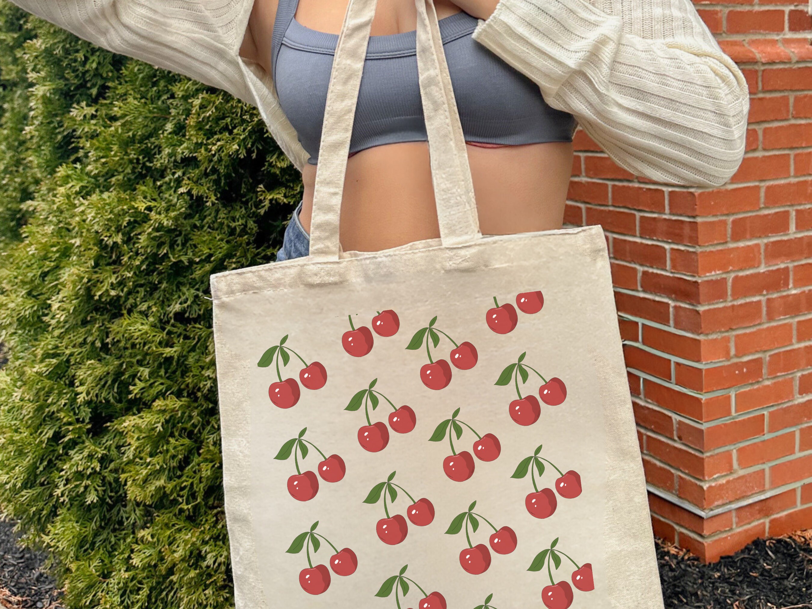 Cherry Tote Bag / Canvas Tote Bag / Everyday Bag / Pretty Tote Bag ...