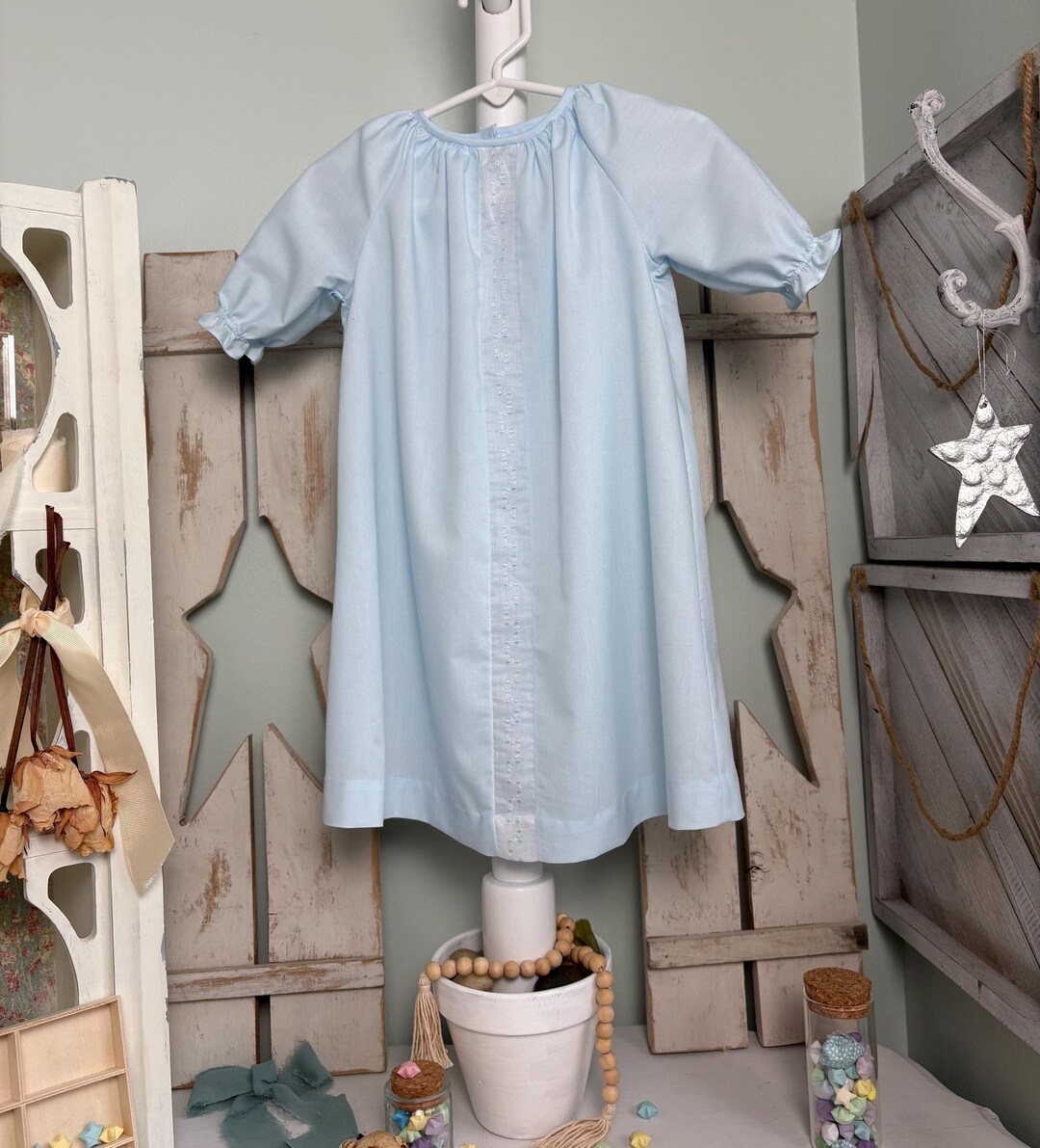 INFANT (8-18lbs) Classic/heirloom, Blue Daygown With Swiss Embroidered ...