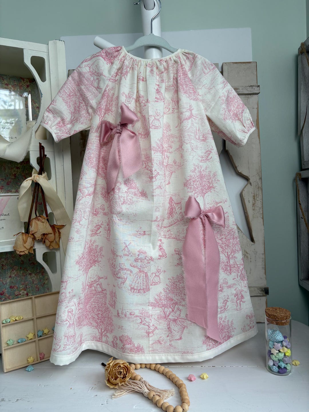 Infant (8-18lbs) Classic/heirloom Daygown From Pink Nursery Rhyme Toile ...
