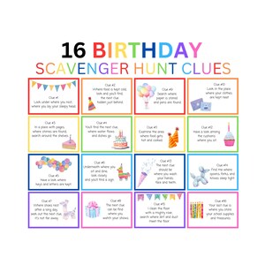 Birthday Scavenger Hunt Printable, Treasure Hunt Clue Cards, Kids ...