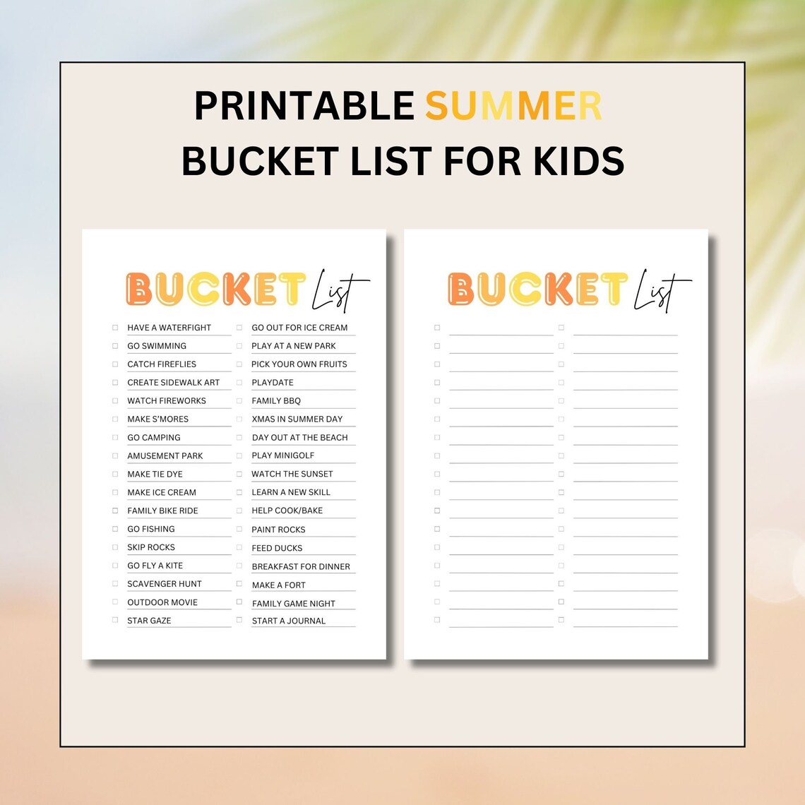 Printable Summer Bucket List, Summer Activities for Kids, Summer ...