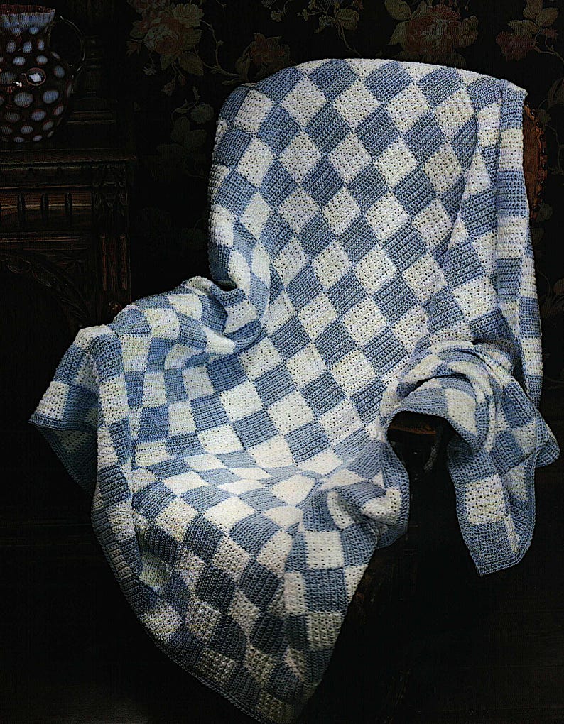 Vintage Crochet Checkered Blue & White Nine Patch Throw Pattern - Etsy