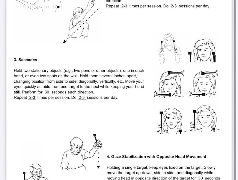 Vestibular Examination & Treatment, and Hypofunction Home Exercises - Etsy