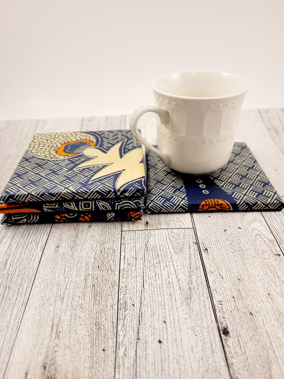 Handmade Coaster Set of 4, African Print Coasters, Drink Coaster, Blue ...