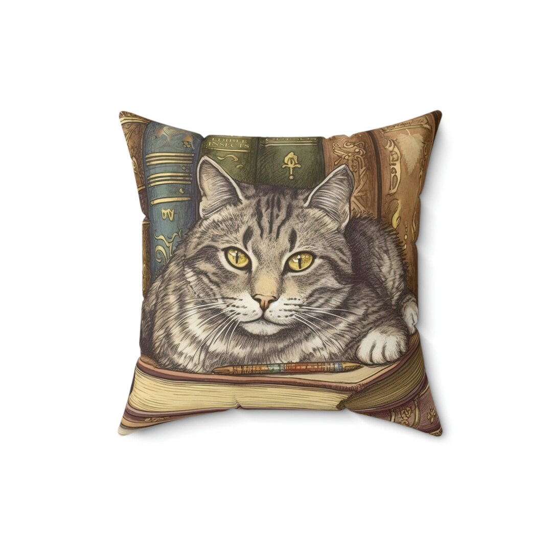 Books and Cat Faux Suede Pillow Cat Pillow Cat Gift Cat Gifts for Her ...