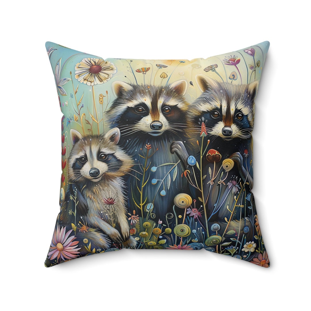 Beautiful Raccoon Faux Suede Pillow, Raccoon Decor Home Decor, Cabin ...