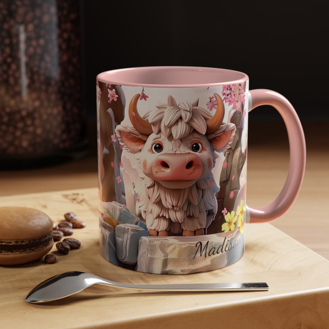 Personalized Cute Highland Cow Coffee Mug, 11 and 15 Oz. Custom Cute ...