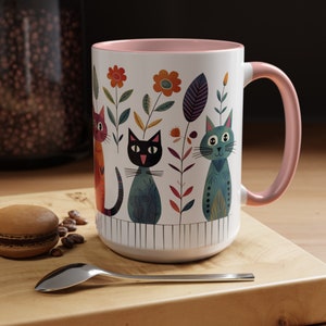 Cute Cats Coffee Mug, 11 Oz and 15 Oz Colorful Cat Mug Boho Cat Coffee ...