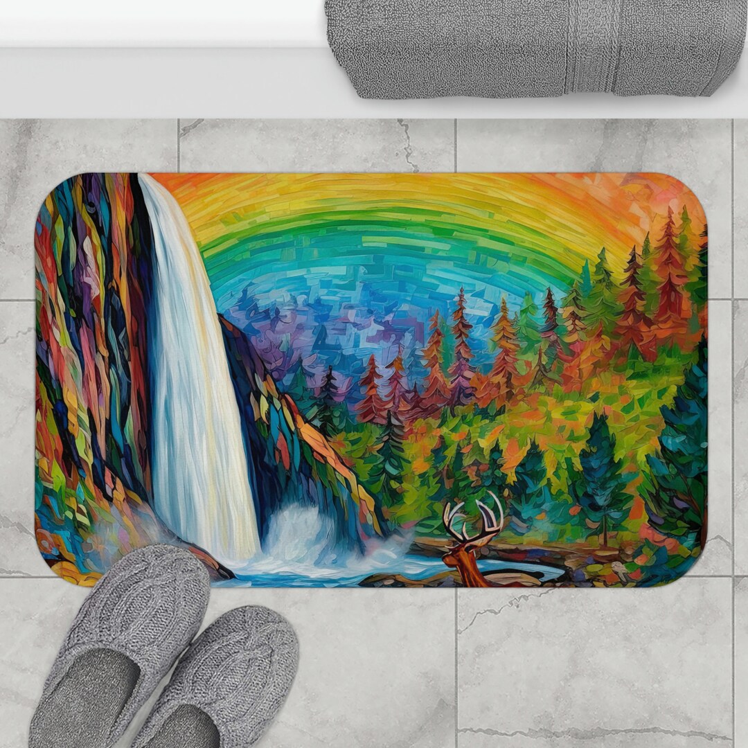 Waterfall and Rainbow Bath Mat Waterfall and Rainbow Home Decor ...