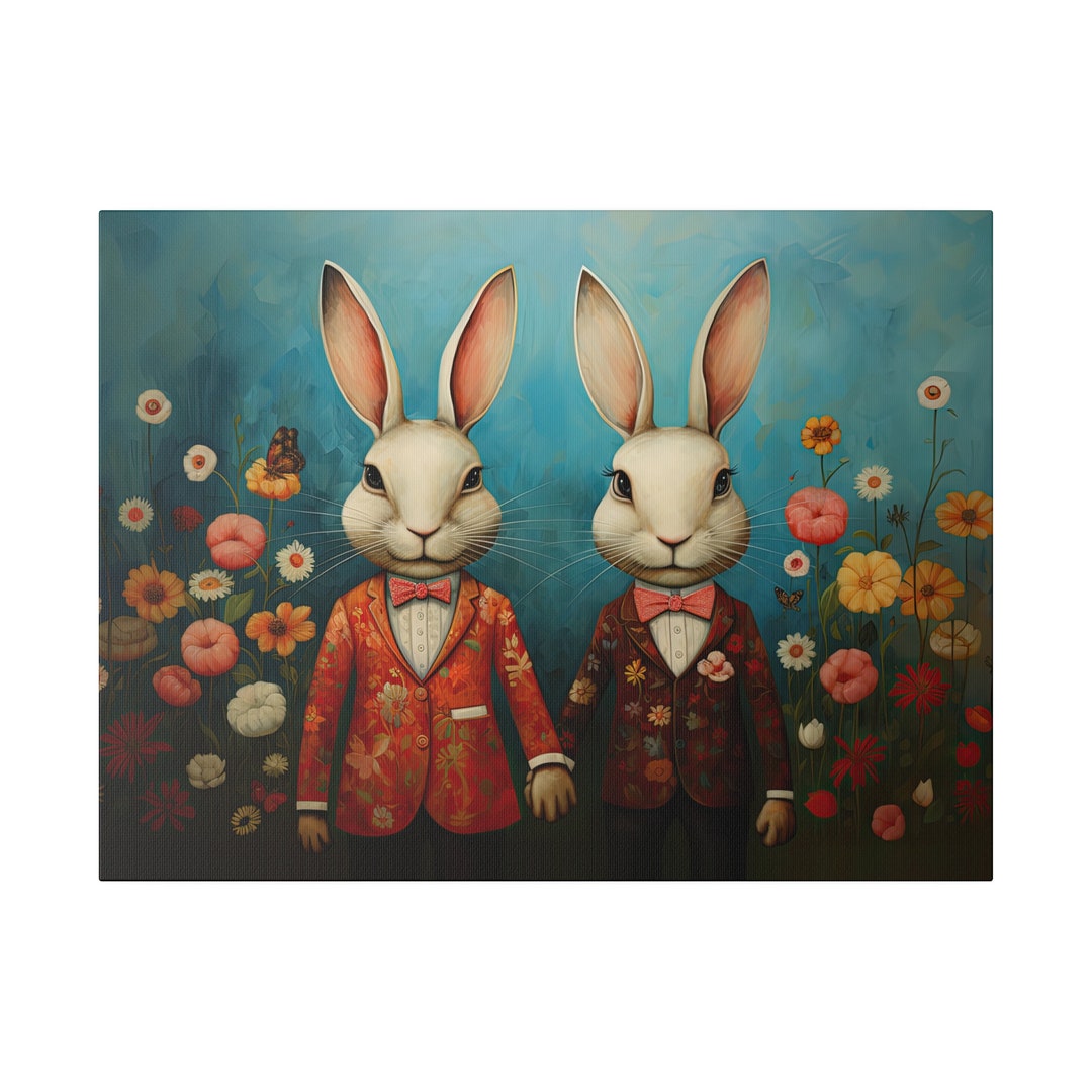 Whimsical Rabbit Canvas Rabbit Wall Art Rabbit Office Art Canvas Rabbit ...