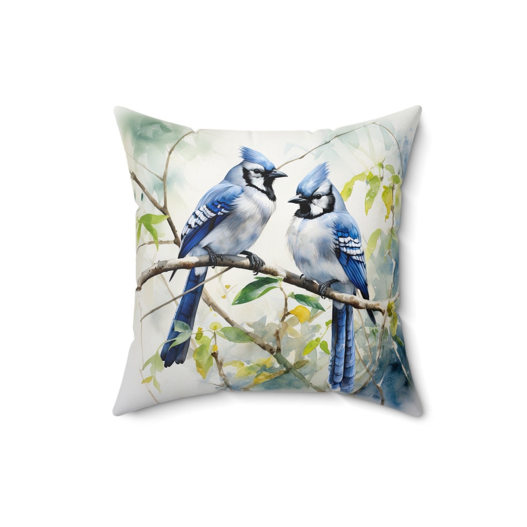 Blue Jay Watercolor Pillow Blue Jay Gift Bluejay Gifts for Her or Him ...