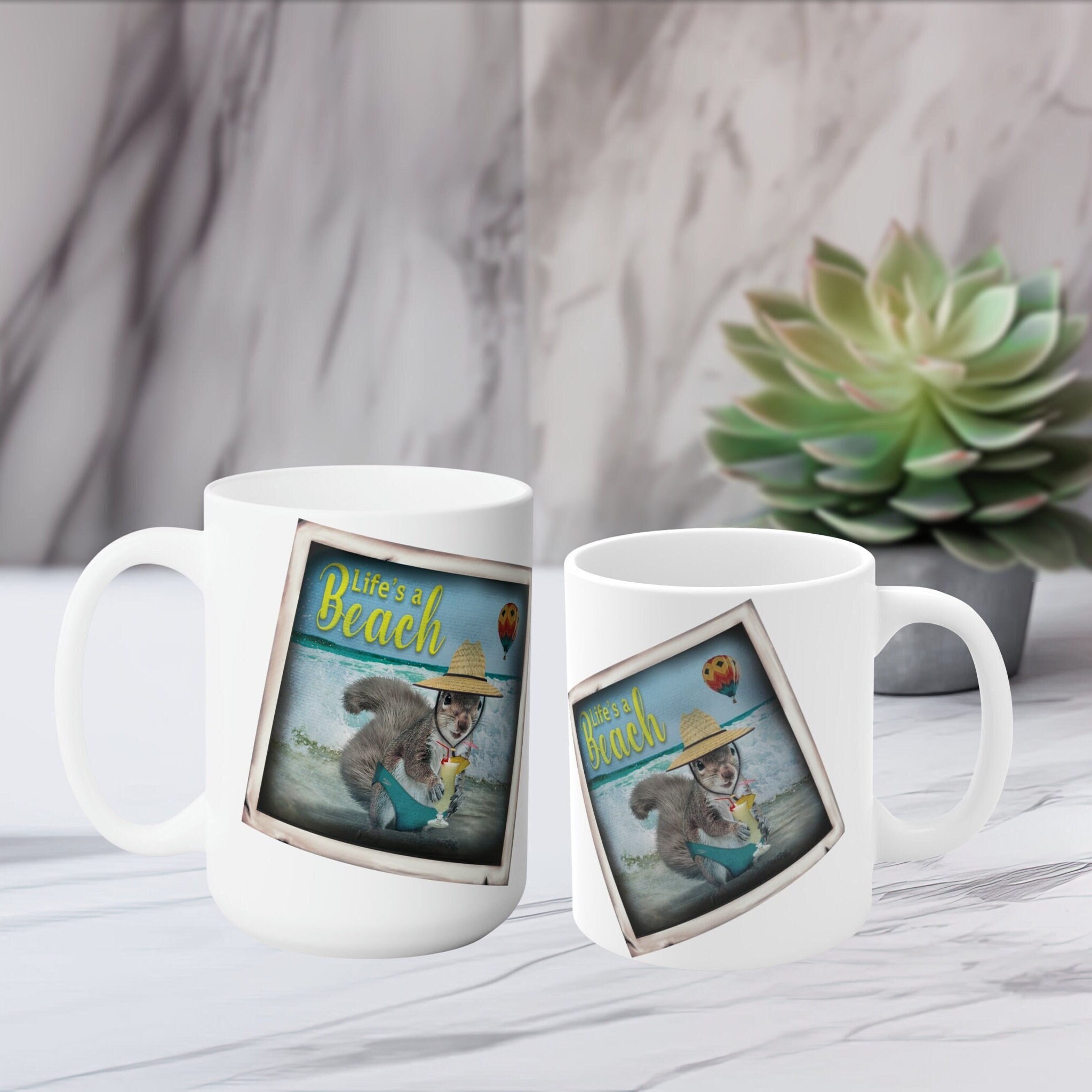 Scooter the Squirrel Mugs 11 and 15 Oz. Scooter Life's A Beach Mug ...