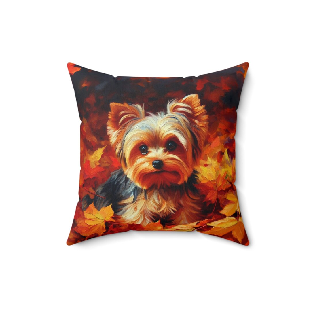 Yorkie in Autumn Leaves Faux Suede Pillow, Yorkie Gifts, Yorkshire ...
