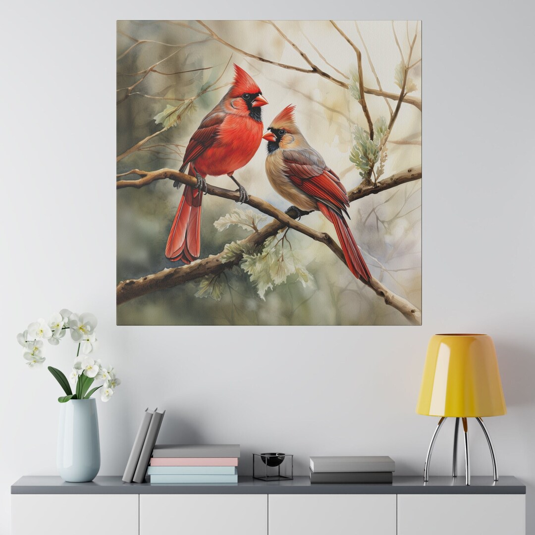Watercolor Cardinal Canvas Wall Art Cardinal Wall Art Cardinal Office ...