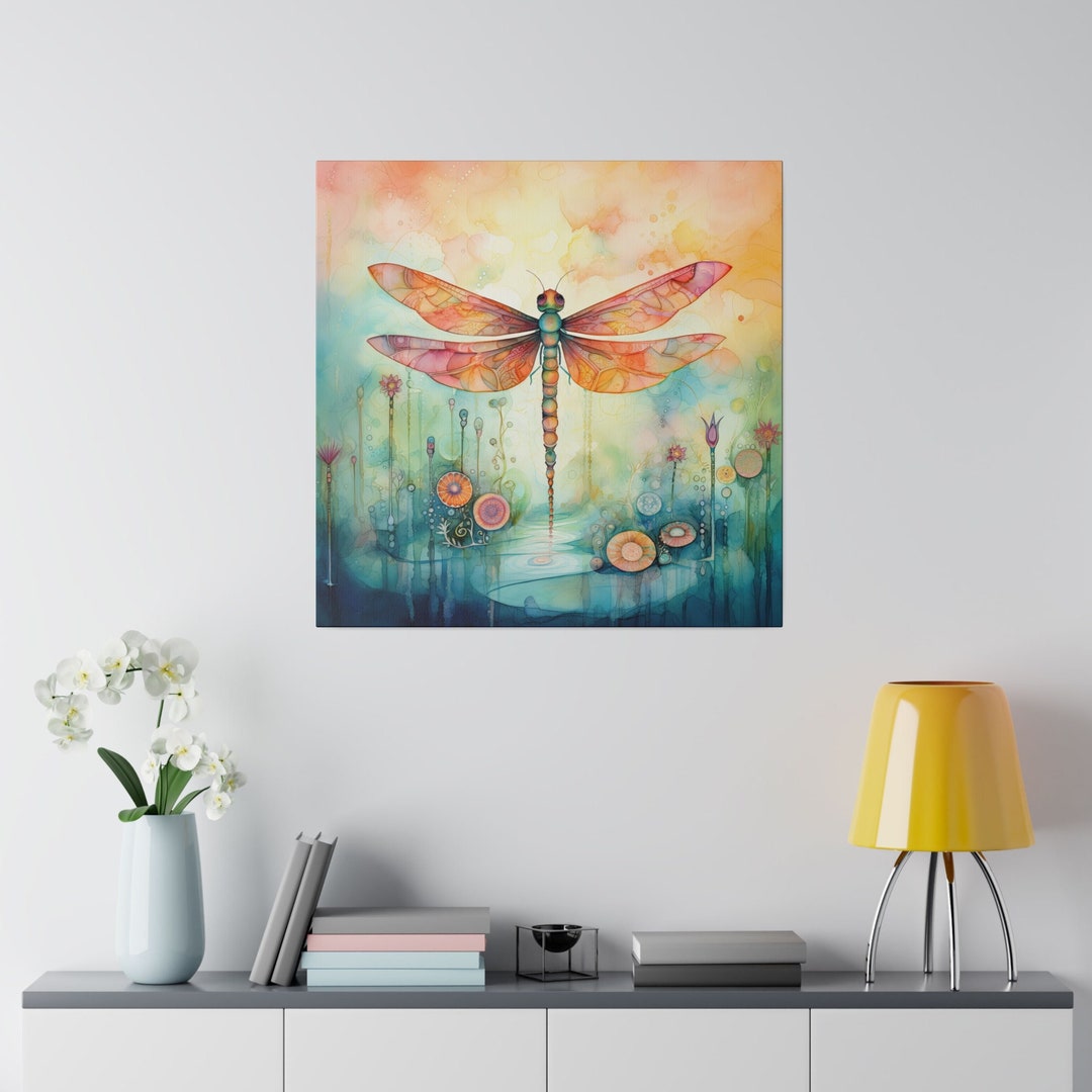Watercolor Dragonfly Canvas Dragonfly Wall Art Large Dragonfly Office Art Canvas Dragonfly Cabin ...